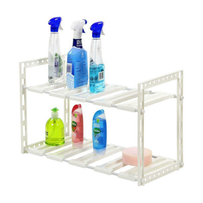 2 Tier Kitchen Shelf Rack - Under Sink Storage Organiser - Adjustable ...