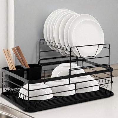 Buy 2 Tier Large capacity Dish rack, Black at B&Q