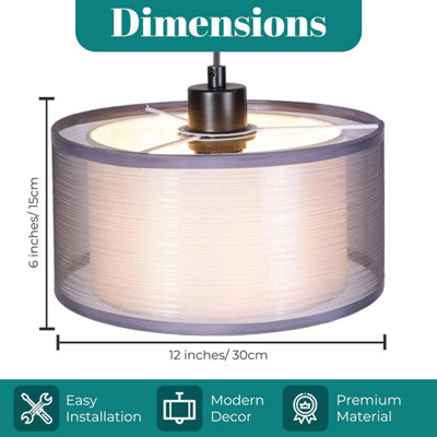 2-Tier Large Modern Lamp Shade, Grey