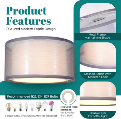 2-Tier Large Modern Lamp Shade, Grey