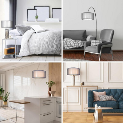 2-Tier Large Modern Lamp Shade, Grey