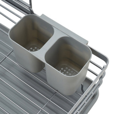 2 Tier Metal Dish Drainer Rack Sink Washing Plates Draining Board in Silver