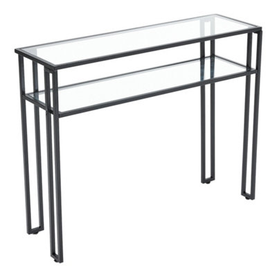 2 Tier Modern Tempered Glass Console Table for Hallway Entryway 100cm ...