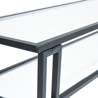 2 Tier Modern Tempered Glass Console Table for Hallway Entryway 100cm ...