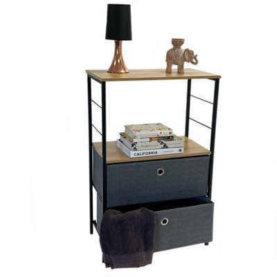 2 Tier Set of Charcoal Canvas Fabric Drawers With Oak effect Melamine ...
