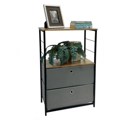 2 Tier Set of Light Grey Canvas Fabric Drawers With Oak effect Melamine ...