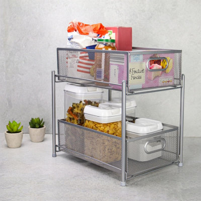 2 Tier Silver Sliding Steel Shelves - M&W