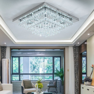 2 Tier Square Modern Crystal LED Flush Mount Ceiling Light Fixture ...