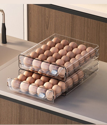 2-Tier Stackable Egg Holder 60 Egg Rolling Dispenser for Fridge, Auto ...