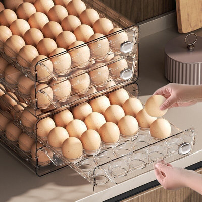 2-Tier Stackable Egg Holder 60 Egg Rolling Dispenser for Fridge, Auto ...