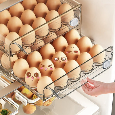 2-Tier Stackable Egg Holder 60 Egg Rolling Dispenser for Fridge, Auto ...