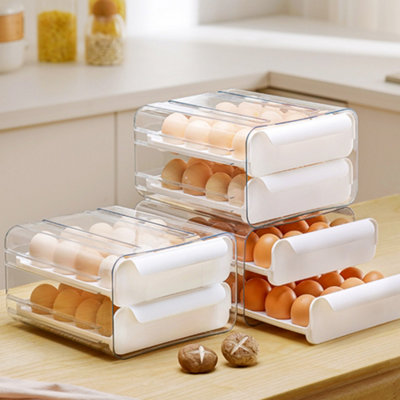 2 Tier Transparent Egg Holder Egg Tray 32 Egg Storage Drawer Box