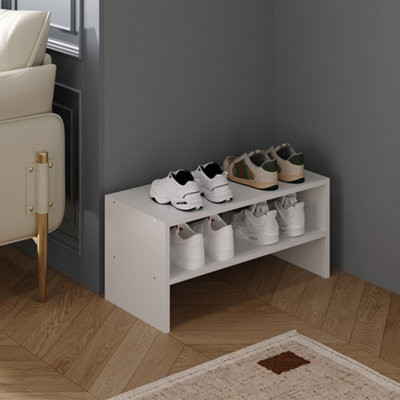 2 Tier White Load-Bearing Wooden Corner Shoe Rack