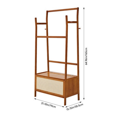 2-Tier Wooden Clothes Rack with Hooks and Drawer Brown
