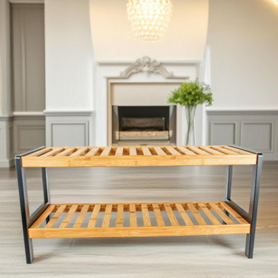 2-Tier Wooden Hallway Shoe Rack