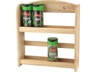 2-Tier Wooden Spice Rack Stand Natural Wood Herb & Spice Jar Holder for ...