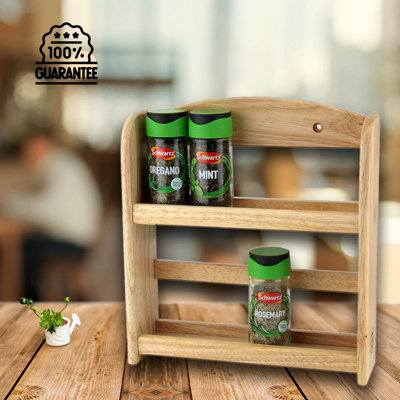 2-Tier Wooden Spice Rack Stand Natural Wood Herb & Spice Jar Holder for ...