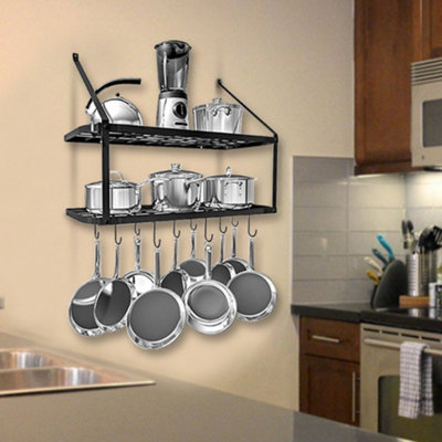 2 Tiers Metal Kitchen Storage Shelves Kitchen Organizer Saucepan Pan ...