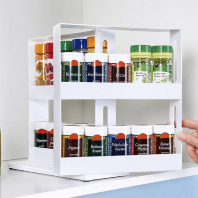 2 Tiers Rotating Jars Spice Rack Kitchen Storage Holder Shelf Cabinet ...