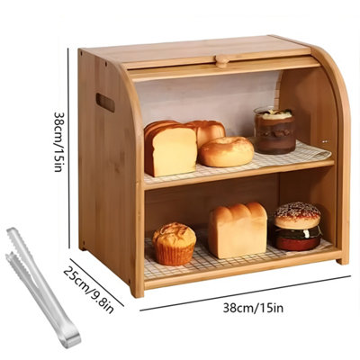 2 Tiers Slide Roll Top Bread Bin Double Layer Food Storage Rack Home ...