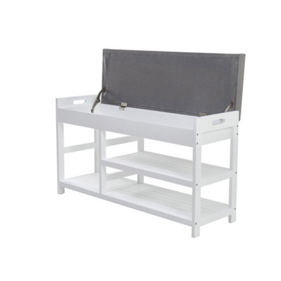 2 Tiers White Wooden Shoe Storage Bench Shoe Organizer Shoe Cabinet ...