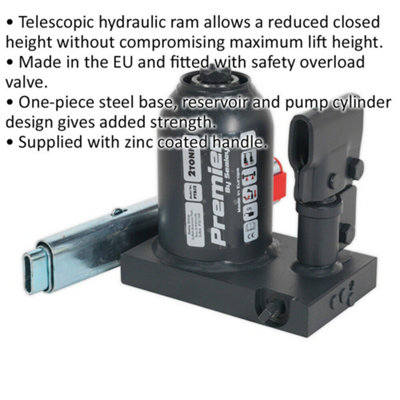 2 TONNE STEEL BOTTLE JACK WITH TELESCOPIC RAM - MAXIMUM HEIGHT 360MM ...