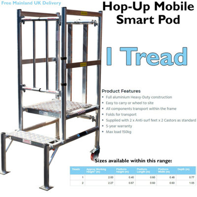 2 Tread Mobile Hop-Up Smart Podium Platform with Guardrail - 2.2m Steps