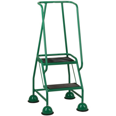 2 Tread Mobile Warehouse Steps GREEN 1.19m Portable Safety Ladder ...