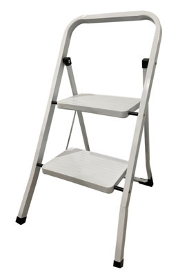 2 Tread Step Ladder Foldable Stool Tread Non Slip Heavy Duty Steel ...