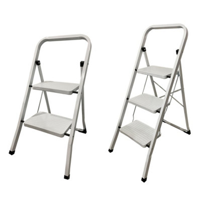 2 Tread Step Ladder Foldable Stool Tread Non Slip Heavy Duty Steel ...