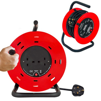 2 Way 15M Extension Reel Heavy Duty Cassette Lead Cable Mains Socket ...