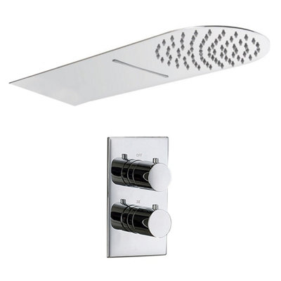2 Way Concealed Chrome Thermostatic Shower Mixer & Slim Overhead Shower ...
