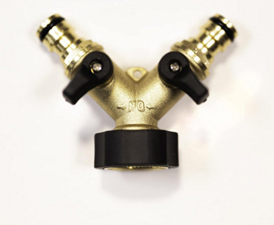2-Way Double Garden Tap Adapter and Hose Connector - 3/4" Dual Hose ...