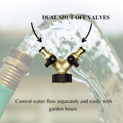 2-Way Double Garden Tap Adapter and Hose Connector - 3/4" Dual Hose ...