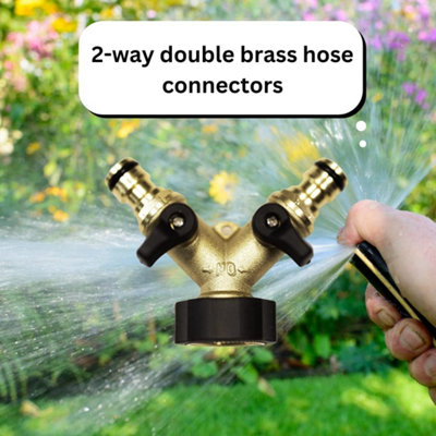 2-Way Double Garden Tap Adapter and Hose Connector - 3/4" Dual Hose ...