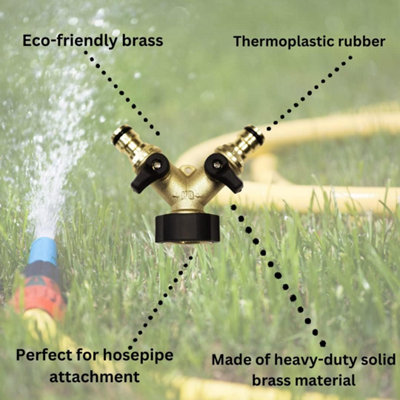 2-Way Double Garden Tap Adapter and Hose Connector - 3/4" Dual Hose ...