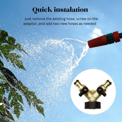 2-Way Double Garden Tap Adapter and Hose Connector - 3/4" Dual Hose ...