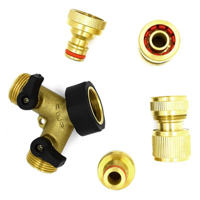 2 Way Garden Tap Connector, Brass Garden Hose Tap Y Splitter Connector ...