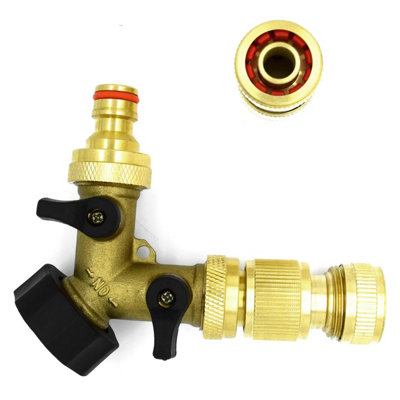 2 Way Garden Tap Connector, Brass Garden Hose Tap Y Splitter Connector ...