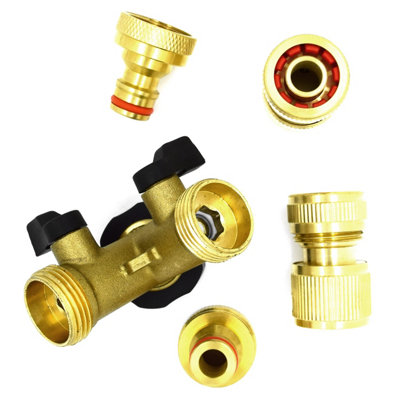 2 Way Garden Tap Connector, Brass Garden Hose Tap Y Splitter Connector ...