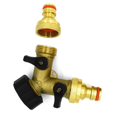 2 Way Garden Tap Connector, Brass Garden Hose Tap Y Splitter Connector ...