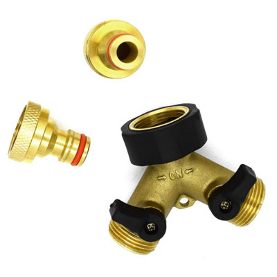 2 Way Garden Tap Connector, Brass Garden Hose Tap Y Splitter Connector ...