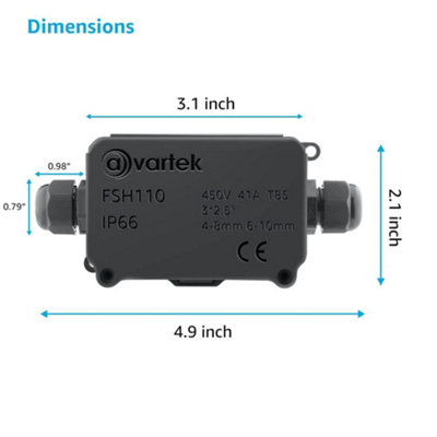 2 Way IP66 Waterproof Cable Connector Junction Box 93 x 55 x 36mm (Black)