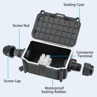 2 Way IP66 Waterproof Cable Connector Junction Box 93 x 55 x 36mm (Black)