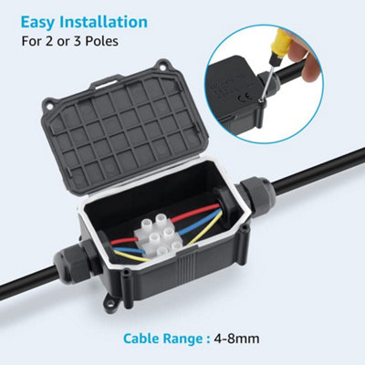 2 Way IP66 Waterproof Cable Connector Junction Box 93 x 55 x 36mm (Black)