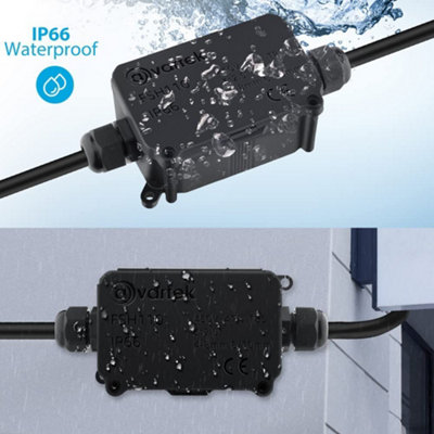 2 Way IP66 Waterproof Cable Connector Junction Box 93 x 55 x 36mm (Black)