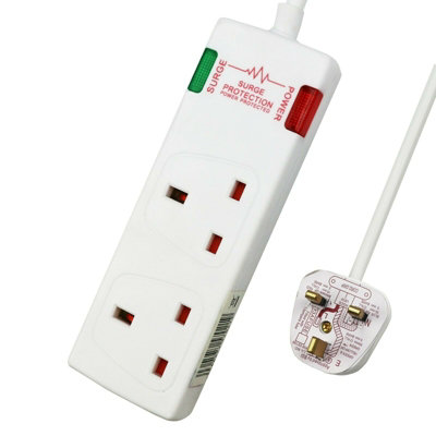 2 Way Socket 13A, 1M, White, with Power Indicator, Child-Resistant ...