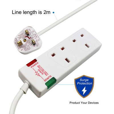 2 Way Socket with Cable 3G1.25,2M,White,with Power Indicater,Child ...