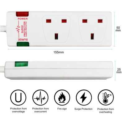 2 Way Socket with Cable 3G1.25,2M,White,with Power Indicater,Child ...