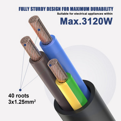 2 Way Socket with Cable 3G1.25,5M,Black,with Power Indicater,Child ...